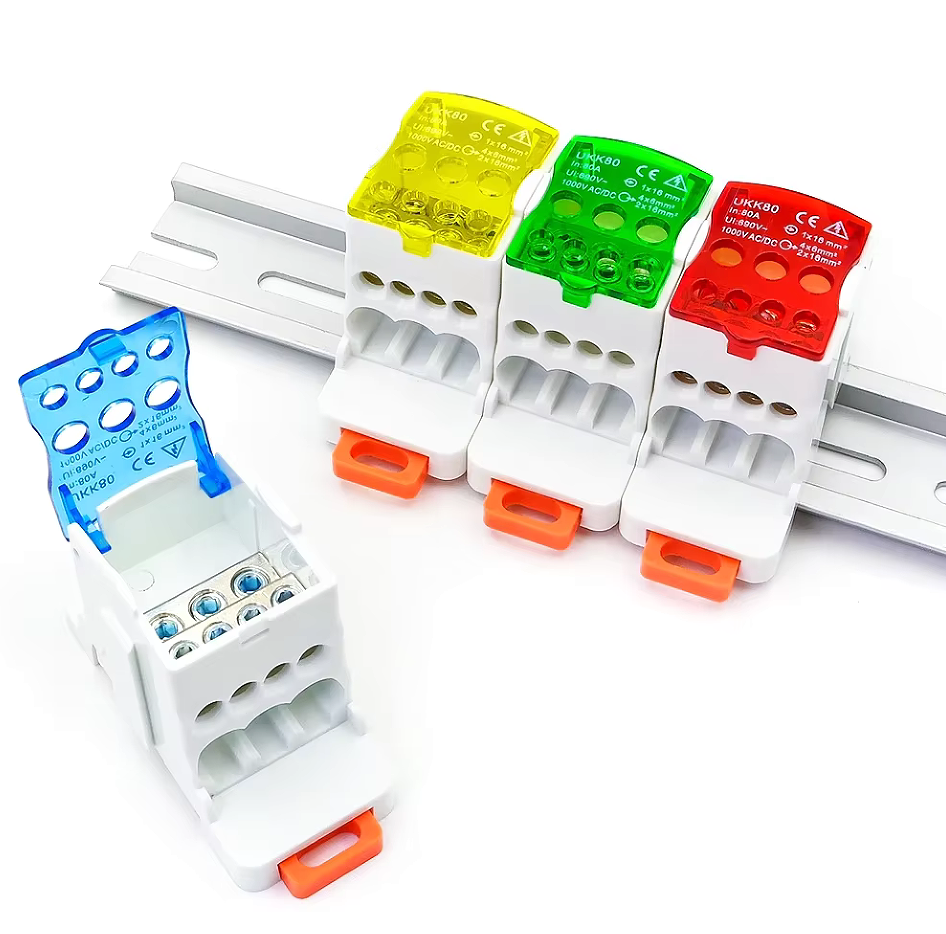 1 ชิ้น UKK 80A Din Rail Distribution Box Block One In Multiple Out Power Universal Wire ...
