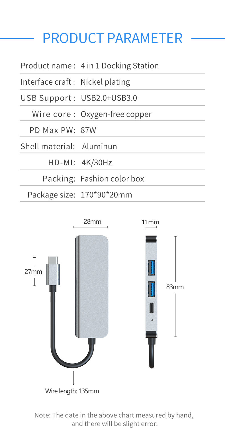 4 in 1 Type C Hub Adapter พร้อม HDTV HDMI 4K PD ชาร์จ USB Hub 3.0 4 ...