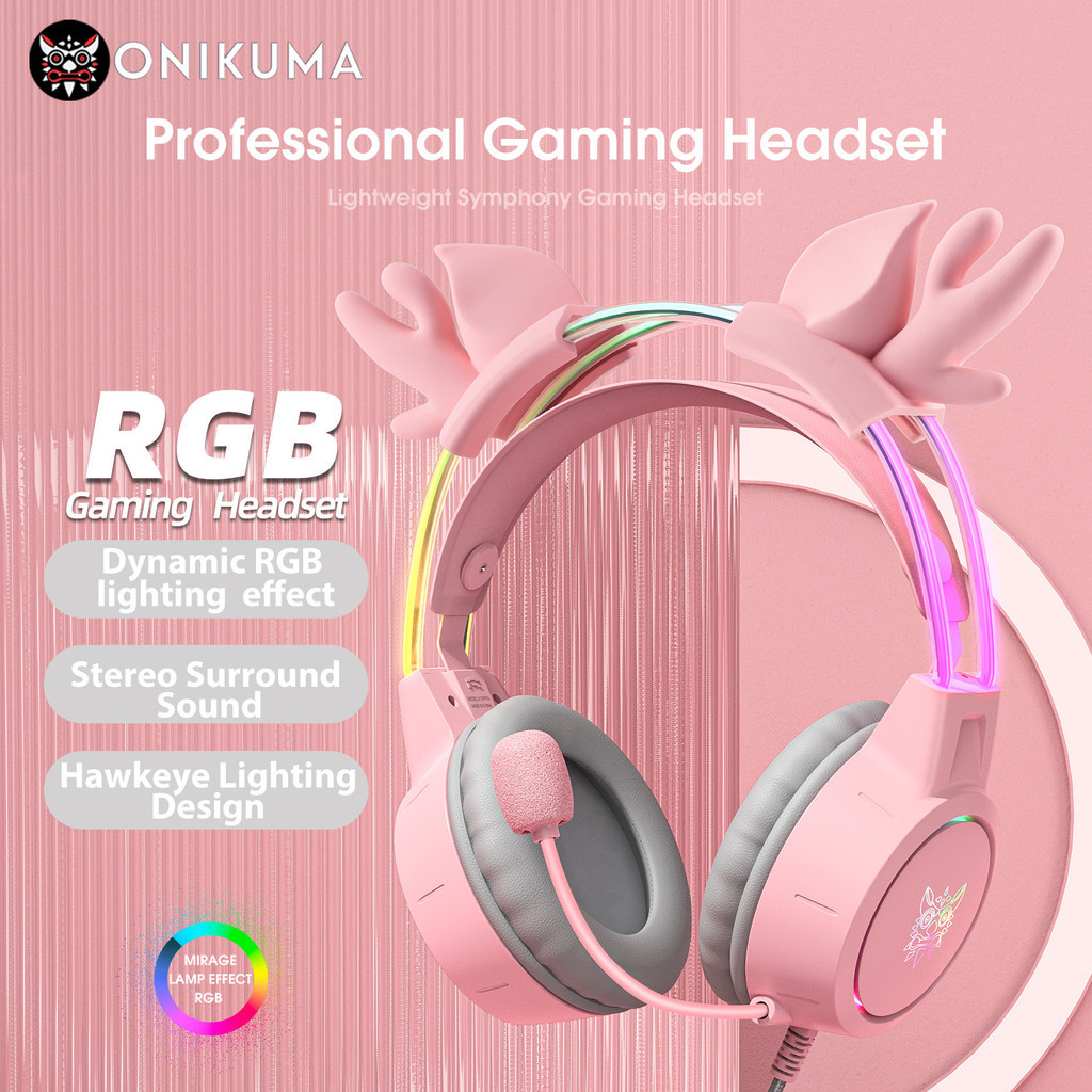 Onikuma X15 Pro Pink Deer RGB Full Cushion Ultimate หูฟังสําหรับเล่นเกม ...