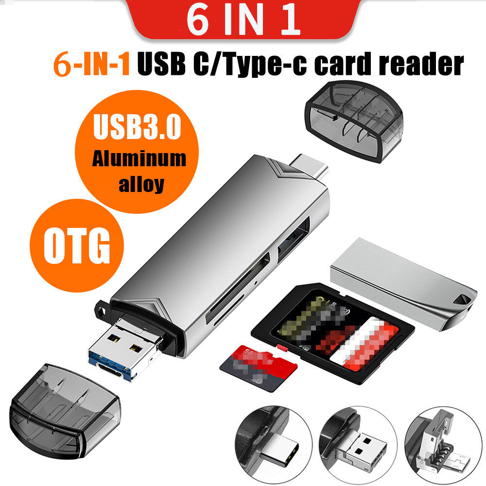 6-in-1 OTG Card Reader USB 3.0 ถึง Type C Micro USB Cardreader อะแดปเต ...