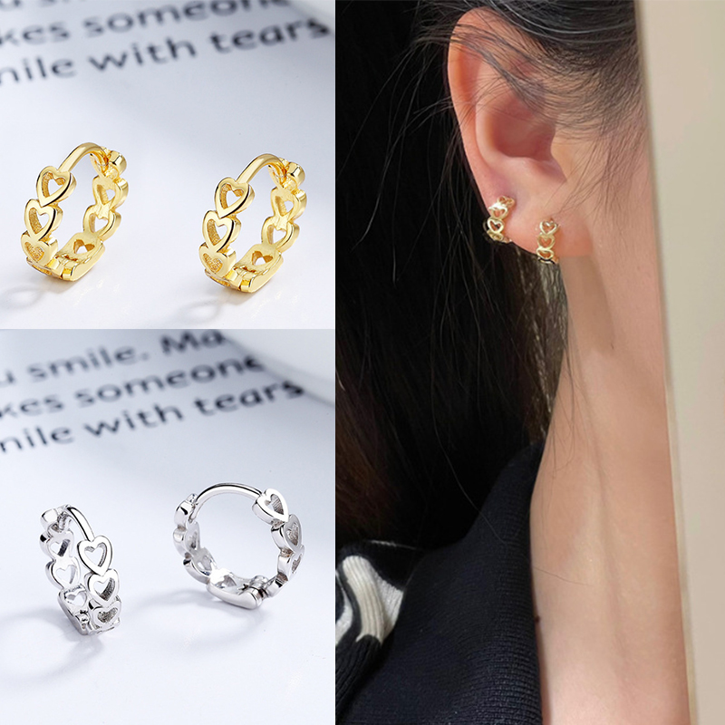 Gold Silver Love ต่างหู s925 Mori สไตล์แฟชั่นต่างหูหญิงรูปหัวใจ Cool สไตล์ต่างหู ins Niche ต่าง ...