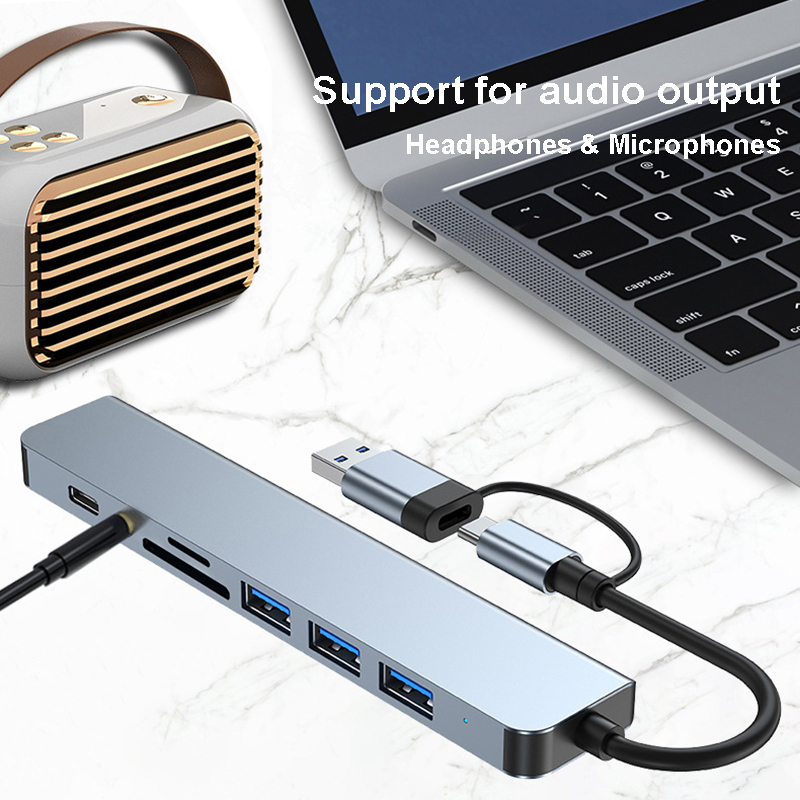 Usb c Hub USB Splitter 8 in 2 USB Extender USBC Type c Dock Station TF ...