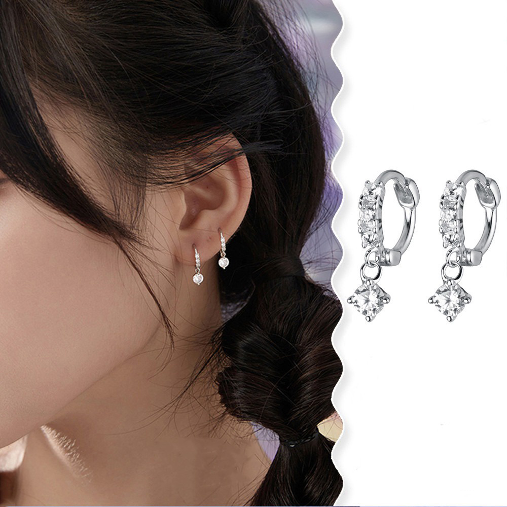 1 คู่แฟชั่น Silver Zircon ต่างหูผู้หญิงประณีต Earbob Hypoallergenic ...