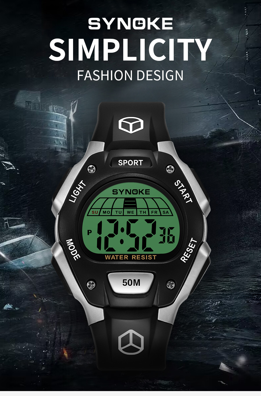 นาฬิกาผู้ชาย SYNOKE กันน้ําได้ นาฬิกากีฬาแบบดิจิตอล หน้าจอ LED แสดงผล | Shopee Thailand