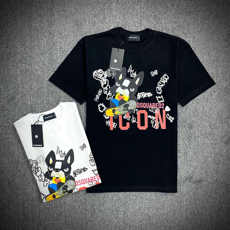 เสื้อยืดคู่รักพิมพ์ลายภาษาอังกฤษ Summer Japanese Retro Dog - Menes Ins ...