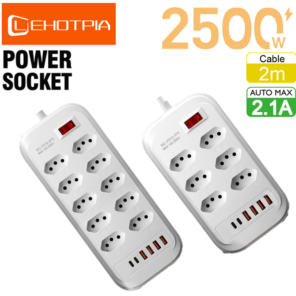 ปลั๊กไฟมาตรฐานบราซิล 1.8 ม. สายไฟ 6/10AC 4USB 2Type-c เหมาะสําหรับห้องนอนบ้านสํานักงาน ฯลฯ ...