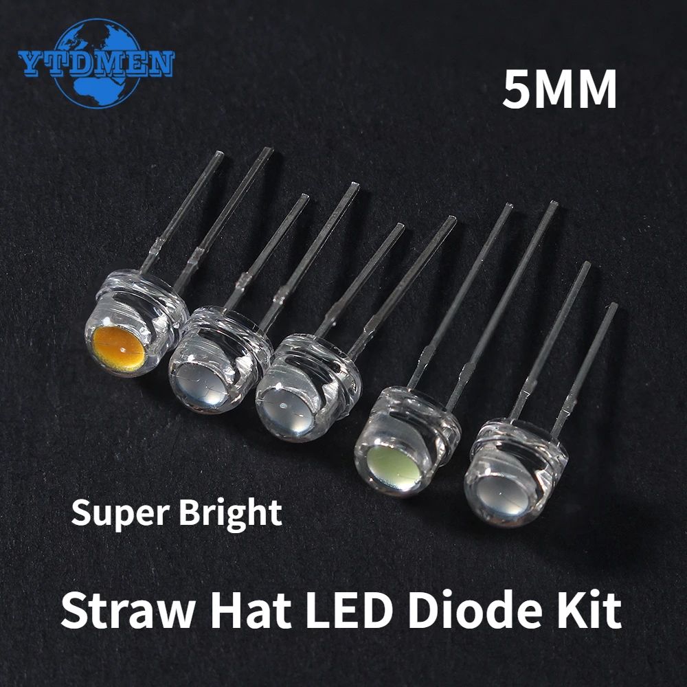 50/100pcs หมวกฟาง LED 5 มม.Super Bright LED ไดโอด F5 Light Emitting ไดโอดสีฟ้าสีเขียวสีแดงสี ...
