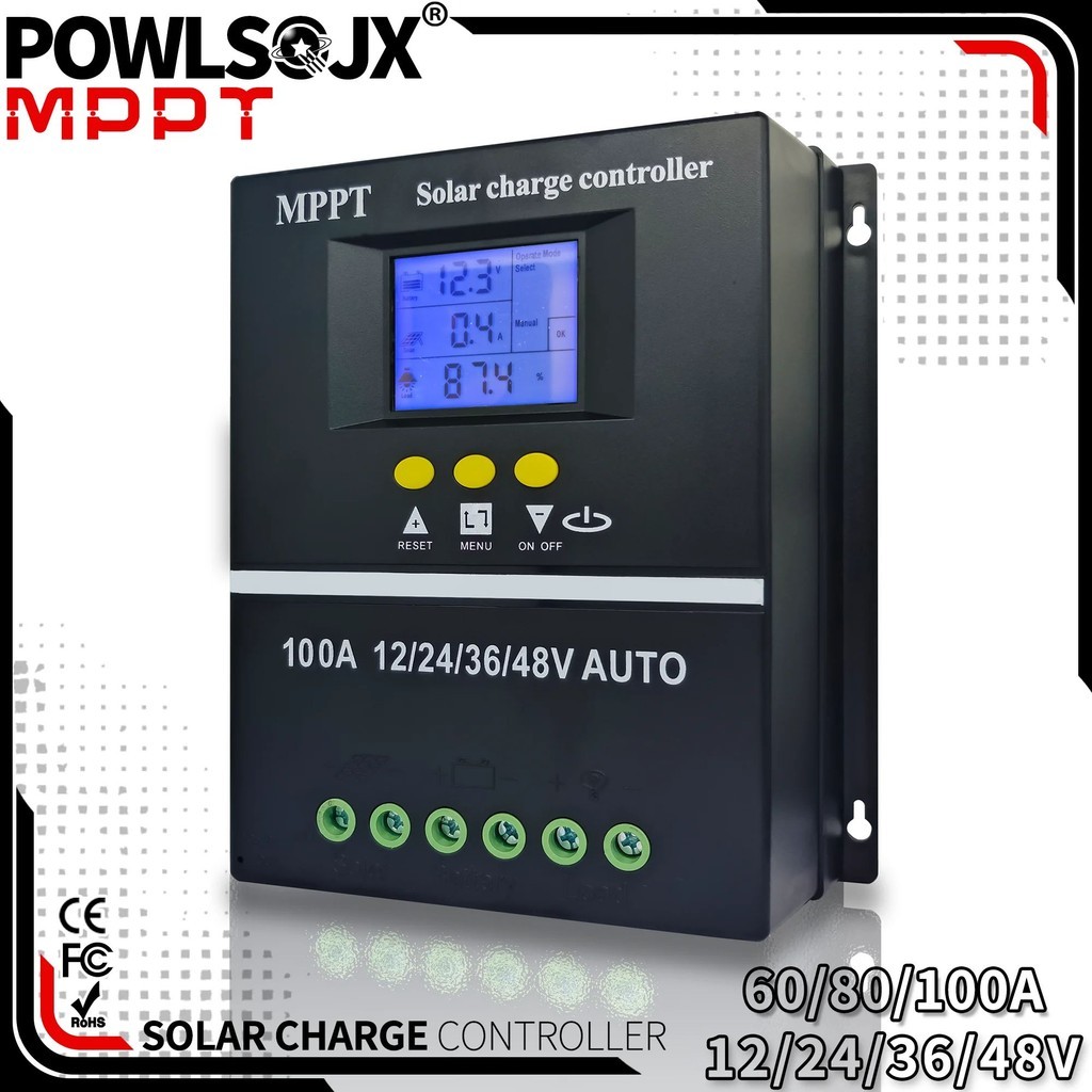 Powlsojx MPPT 100A 80A 60A Solar Charge Controller 12V 24V 36V 48V แผงพลังงานแสงอาทิตย์ตะกั่วกรด ...