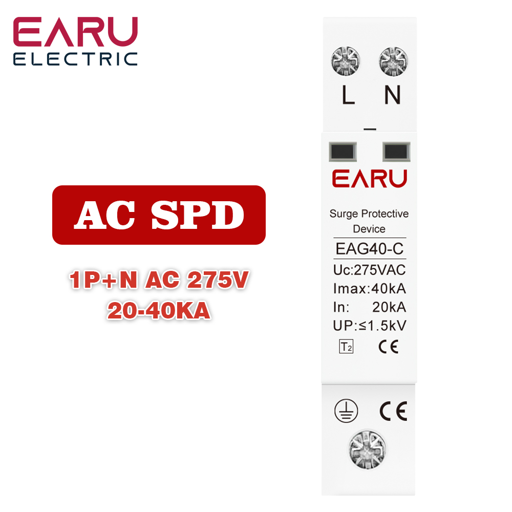 1p + N AC SPD 20KA ~ 40KA 275V House Surge Protector ป้องกันแรงดันไฟฟ้าต่ํา Arrester อุปกรณ์ ...