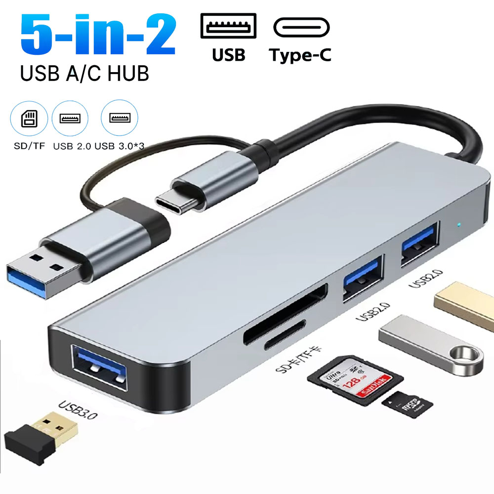 5-in-2 USB Splitter 5Gbps ความเร็วสูงประเภท C ถึง USB OTG USB HUB 3.0 USB C HUB Dock Station ...