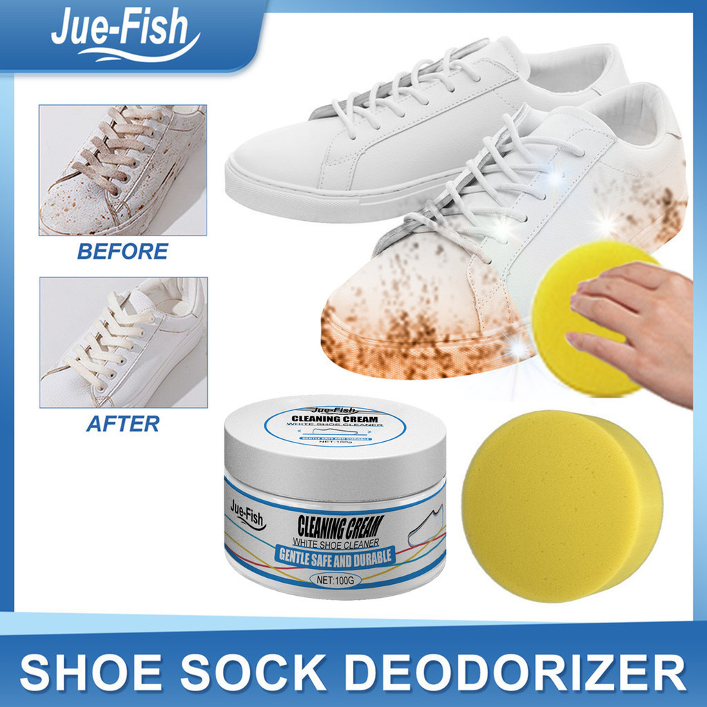 Jue Fish White Shoe Cleaning Cream 100g Stain Remover สําหรับรองเท้า ...