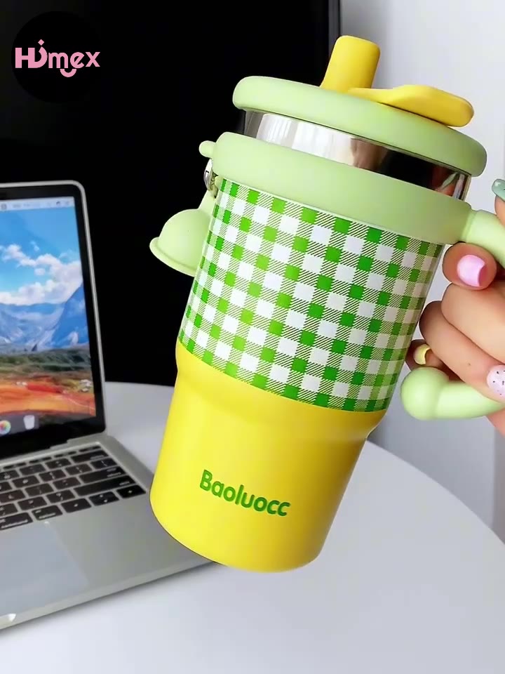 Himex แบบใหม่มีที่จับ แก้วกาแฟ แก้วเก็บความเย็น 600ml กระติกน้ําร้อน พร้อมหลอด ลายสก็อต | Shopee ...