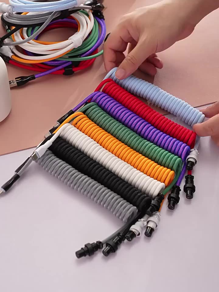 Custom Coiled Cable Type-C สายเคเบิลคีย์บอร์ด Aviator สายขดสายถักต่อแยก ...