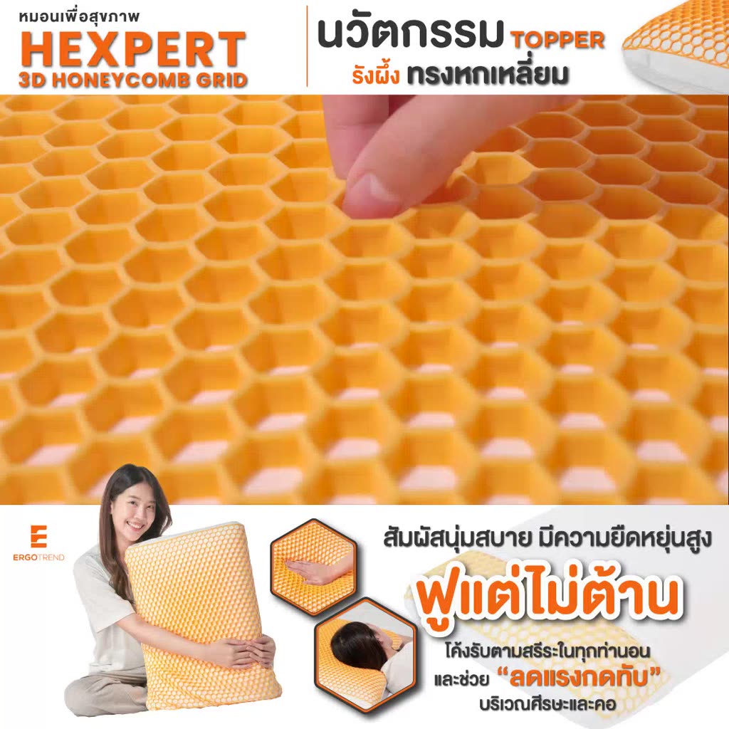 [ฟรี ปลอกหมอน] ERGOTREND หมอนเพื่อสุขภาพ Hexpert 3D Honeycomb grid ERGONOMIC PILLOW | Shopee ...