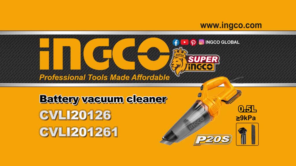 INGCO เครื่องดูดฝุ่นไร้สาย 20V super Ingco รุ่น CVLI20126 / CVLI201261 ...