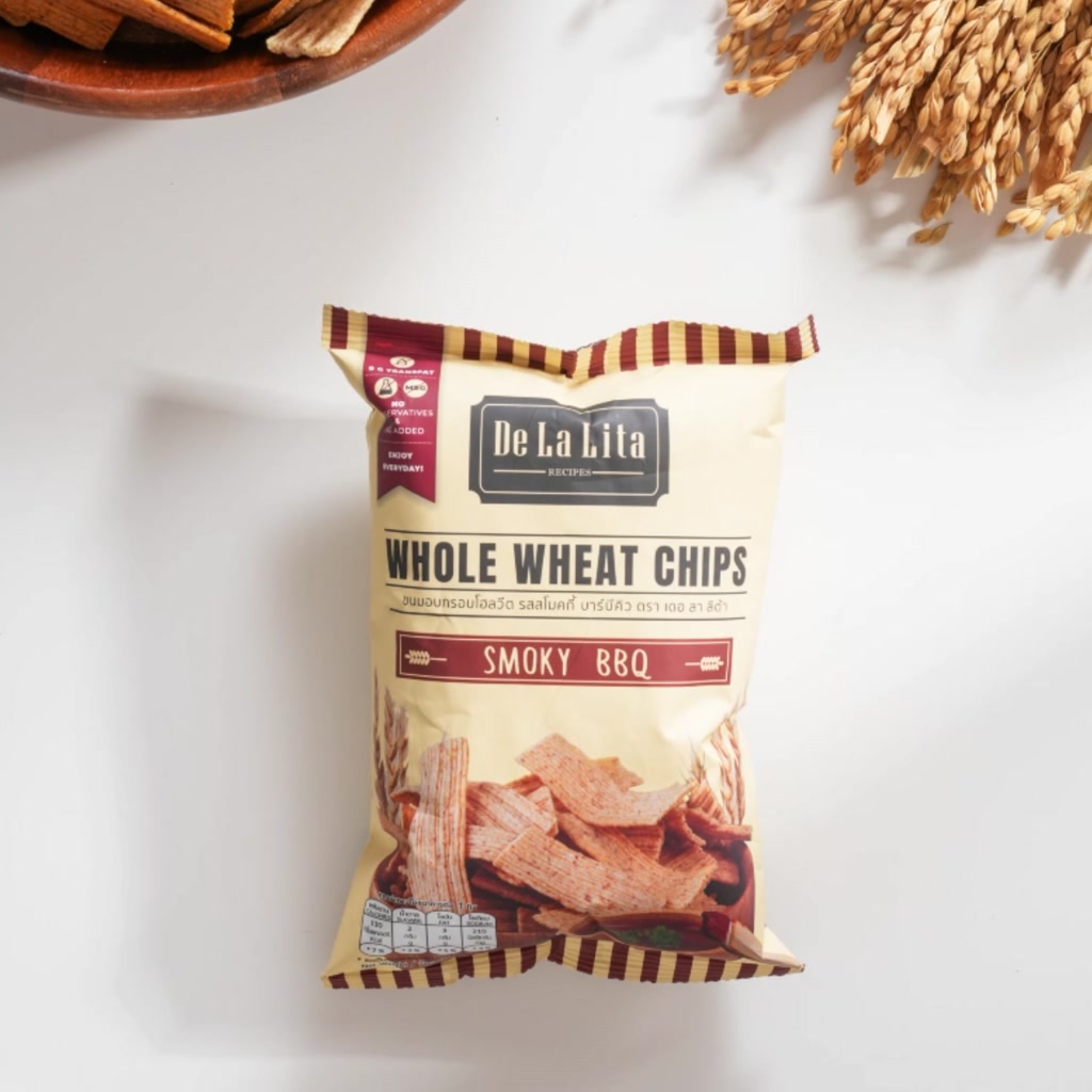 [1 ซอง] WHOLE WHEAT CHIPS 30 กรัม ขนมอบกรอบอร่อย แคลต่ำ ทำจากโฮลวีต De La Lita เดอลาลิต้า โฮลวีต ...