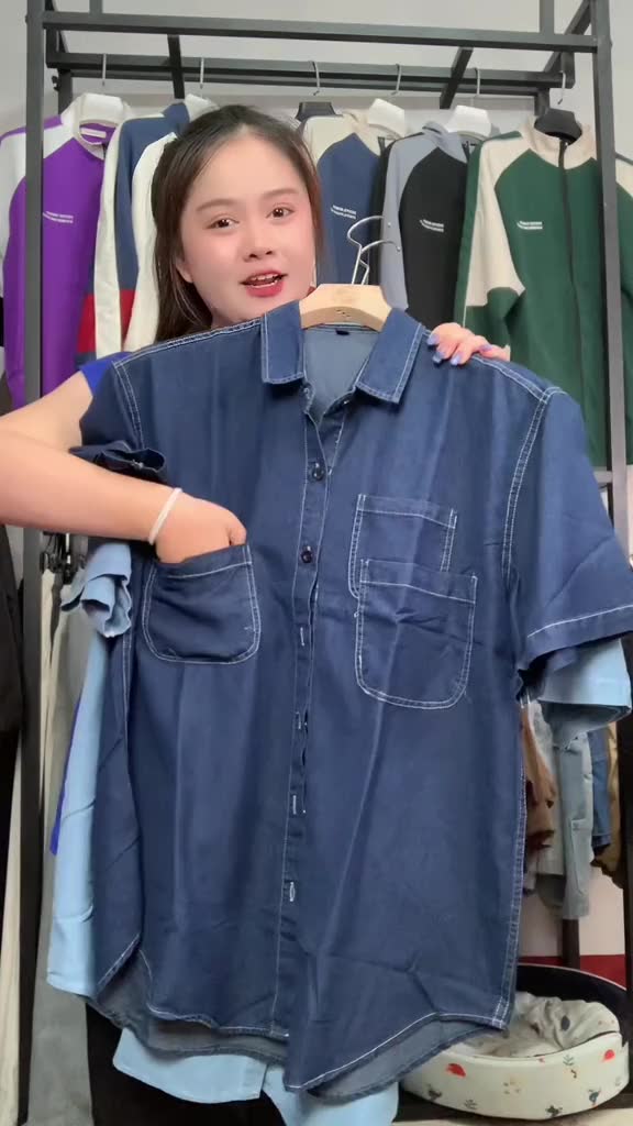 MNO.9 Shirt 6611 เสื้อเชิ้ตยีนส์ชาย แขนสั้น สไตล์เกาหลี แต่งกระเป๋า ...