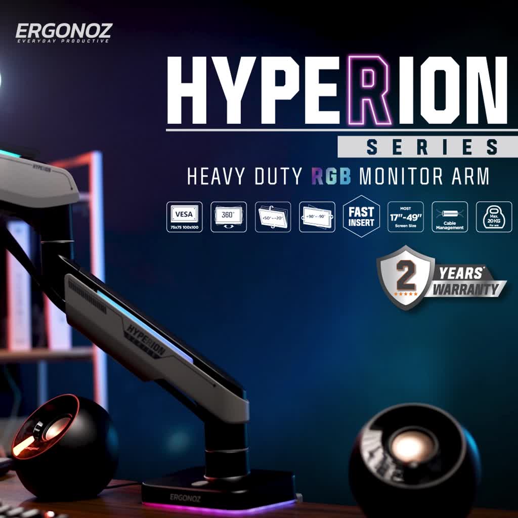 ERGONOZ Hyperion Heavy Duty RGB Monitor Arm แขนจับจอ ขาตั้งจอคอมพิวเตอร์ รุ่น HYPERION จอ49นิ้ว ...