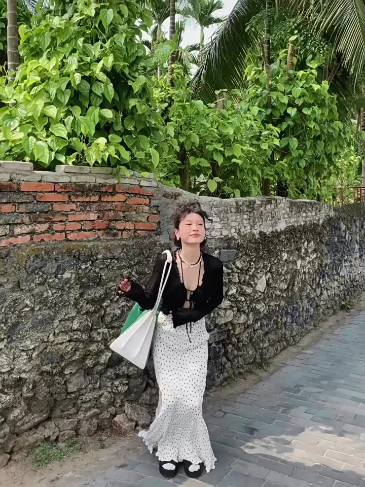 GHAOHES กระโปรงหางปลา ลายจุด สไตล์ฝรั่งเศส เอวสูง ย้อนยุค ใส่แล้วผอมเพรียว คลุมสะโพก มีซับใน ...