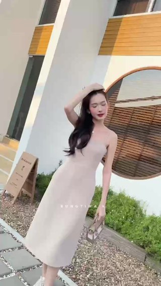 🥖‘Marindy Dress’ - เดรสสายเดี่ยว กระโปรงบาน เดรสสายเดี่ยวกระโปรงยาว ชุด ...