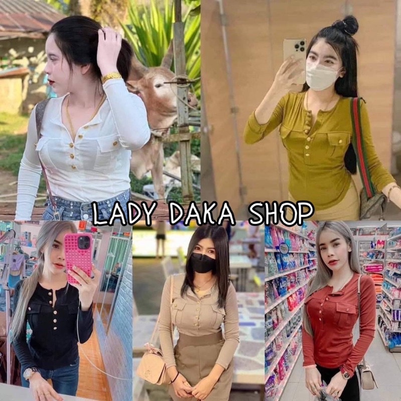 💛LADY DAKA SHOP🧡เสื้อกระดุมแขนยาว โมเม แต่งกระดุมทองอะไหล่เหล็ก ตีเกล็ดหน้า สวยเข้ารูป เข้าทรง ...