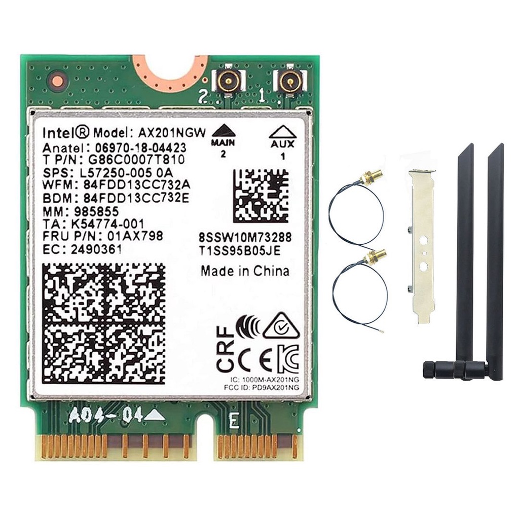 Intel AX201 Wi-Fi 6 Dual-Band M.2 CNVio2 2230 Network Card (w/ external ...