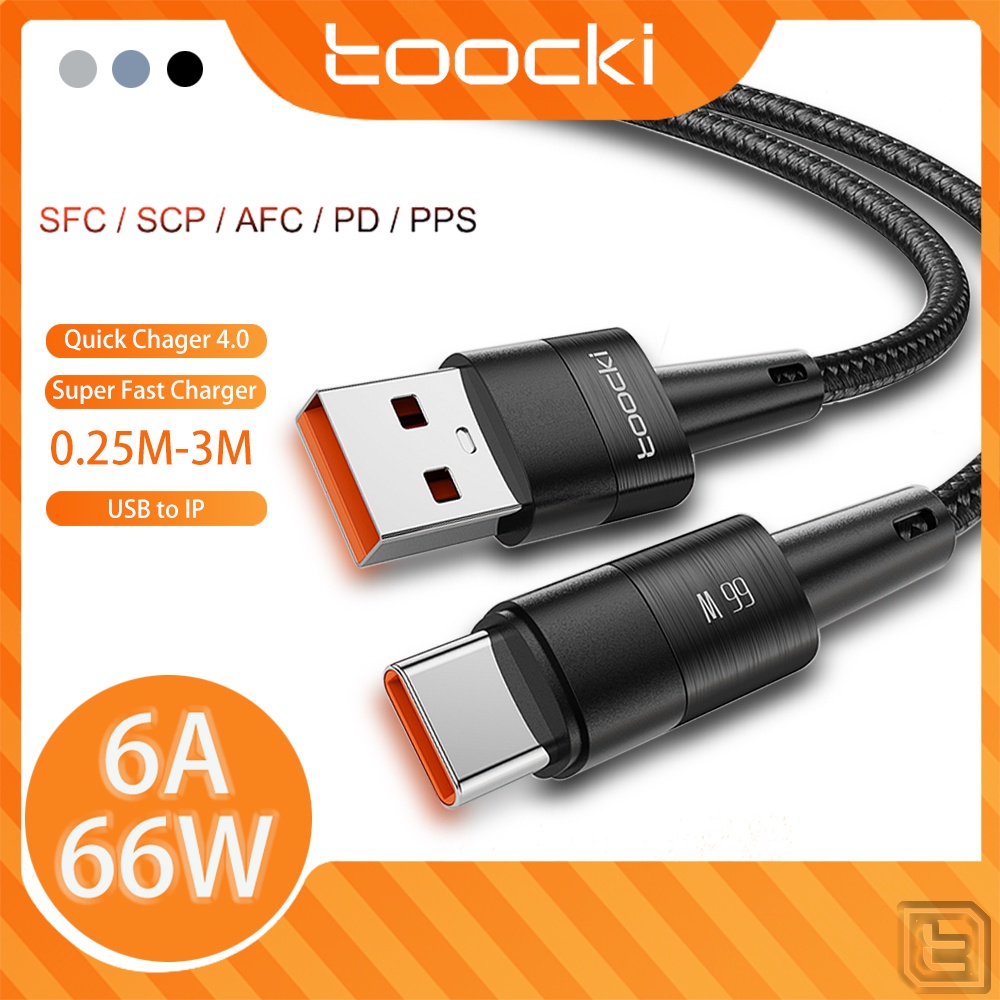 Toocki สายชาร์จ 66W ชาร์จเร็ว 6A usb type c สําหรับโทรศัพท์มือถือ android | Shopee Thailand