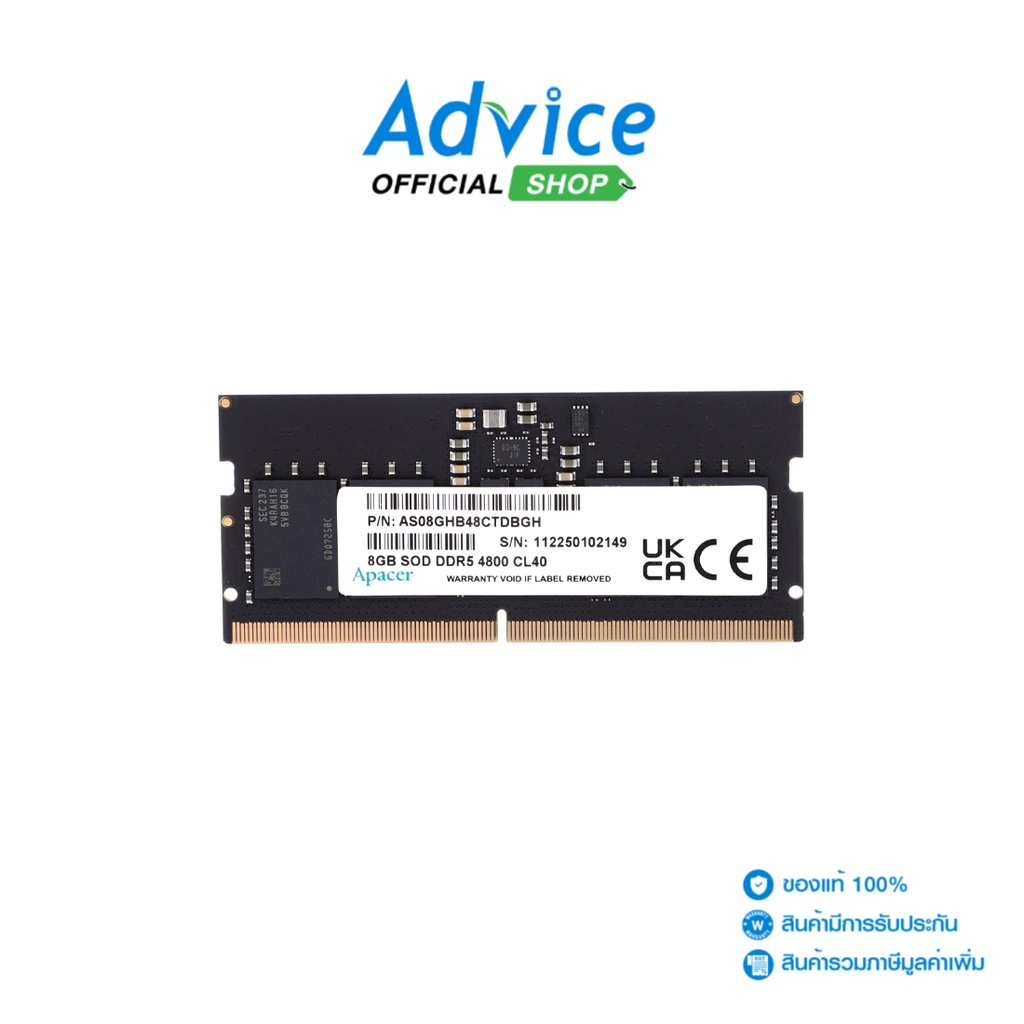 RAM DDR5(4800, NB) 8GB APACER (FS.08G2A.RTH) - A0148537 | Shopee Thailand