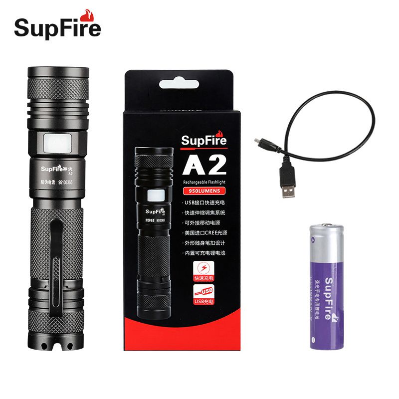 Supfire A2 ไฟฉาย LED ซูมได้ 18650 ชาร์จ USB | Shopee Thailand
