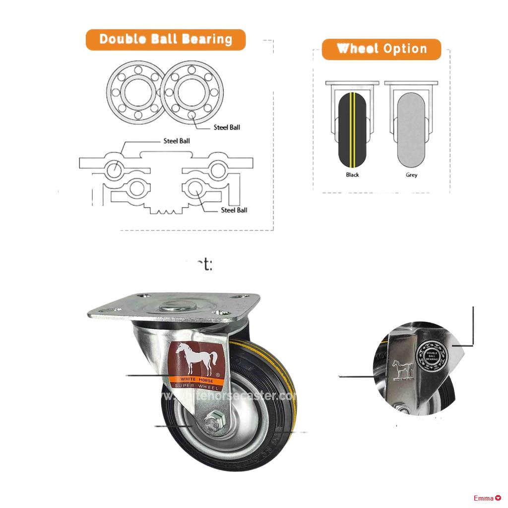 สไตล์การระเบิดล้อรถเข็น ล้อตราม้าขาว 3 นิ้ว ล้อแกน เกลียวละเอียด 1/2" x ...
