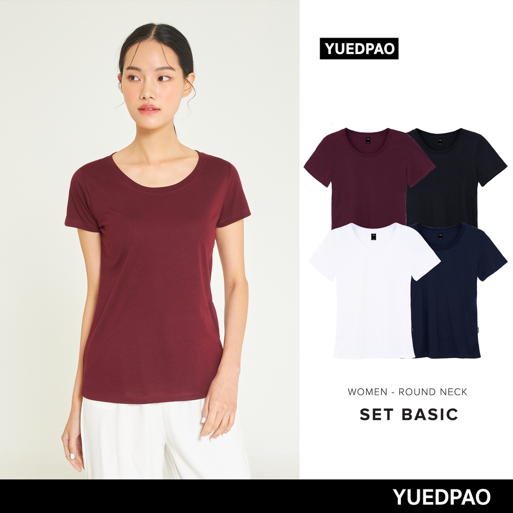 Yuedpao เสื้อยืดผู้หญิงคอกลม ทรงเข้ารูป ไม่ย้วย ไม่หด ไม่ต้องรีด ใส่สบาย basicstyle เสื้อยืดคอ ...