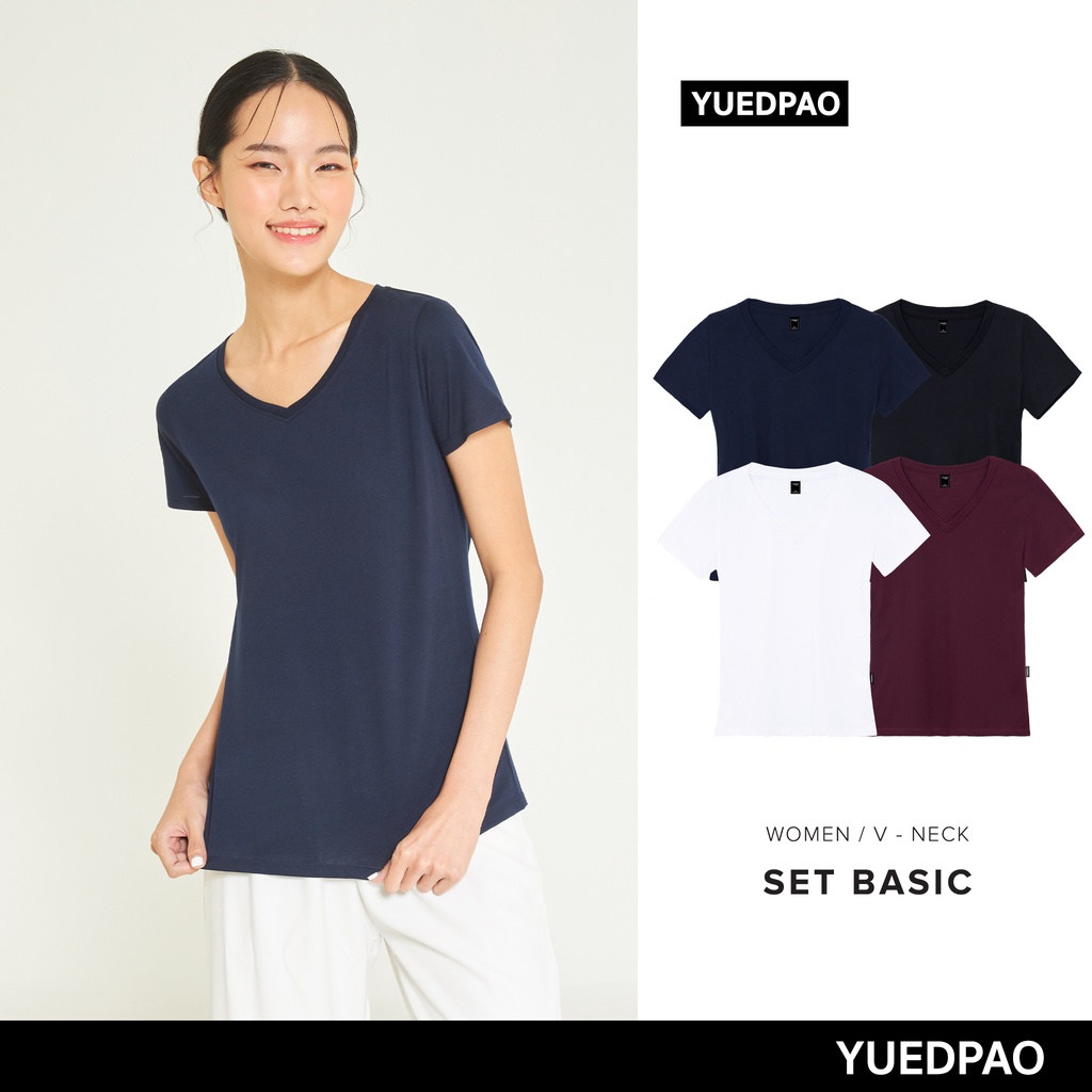Yuedpao เสื้อยืดผู้หญิงคอวี ทรงเข้ารูป ไม่ย้วย ไม่หด ไม่ต้องรีด ใส่สบาย basicstyle เสื้อยืดคอวี ...