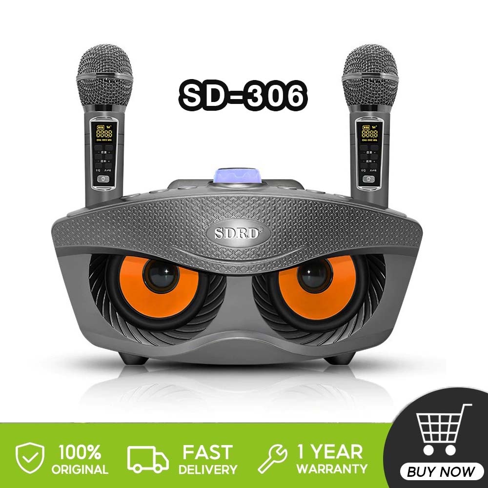 SDRD SD-306 เสียงบลูทูธ ไมโครโฟนคู่ไร้สาย Bluetooth คาราโอเกะแบบพกพา 3D ...