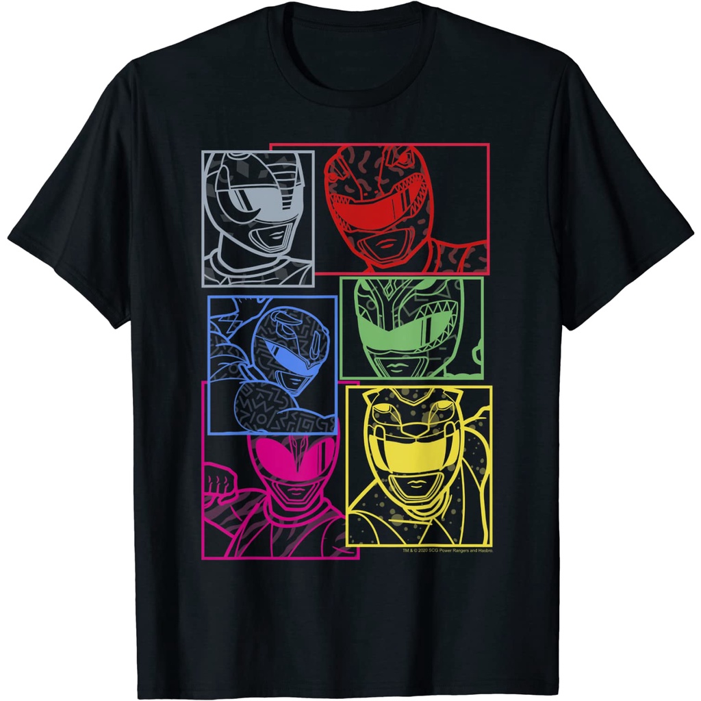 Power Rangers Group shot Color Silhouette line Art panels เสื้อยืด ...