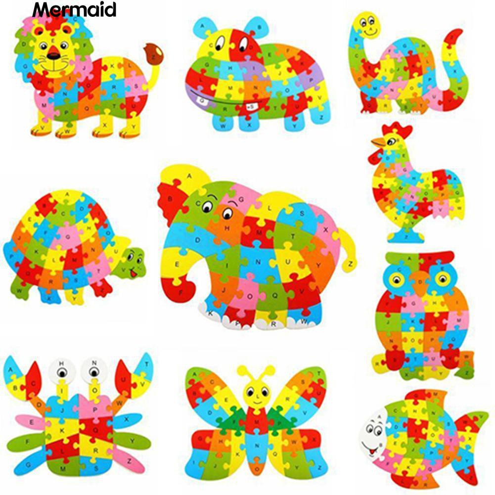 Wooden Animal Alphabet Letter Puzzle Kids Educational Developmental Toy ...