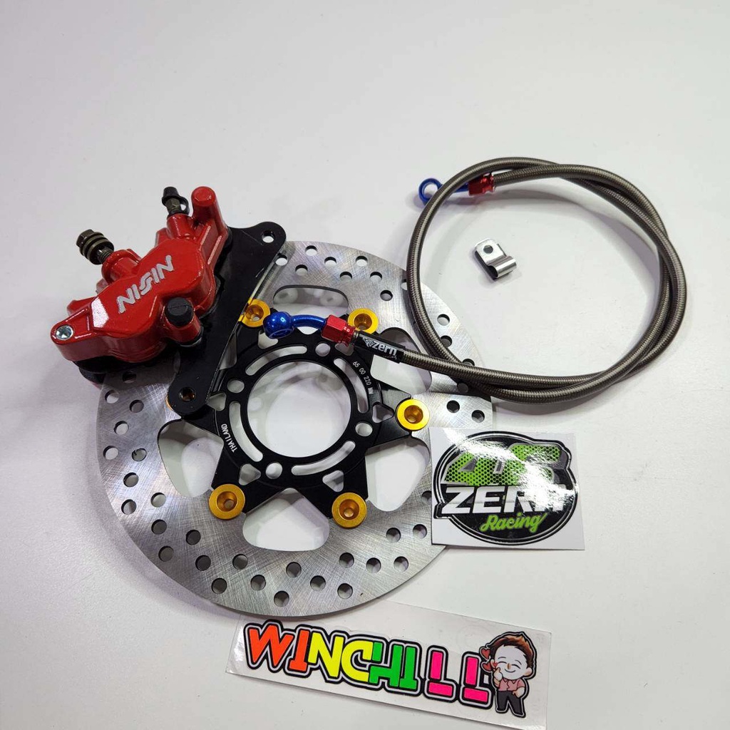 ปั๊มโลโก้นูน สีแดง WAVE110i + จานดำหมุดทอง CNC + สายเบรค ZERN หัวกลม ยาว36 WAVE110i / WAVE125 ...