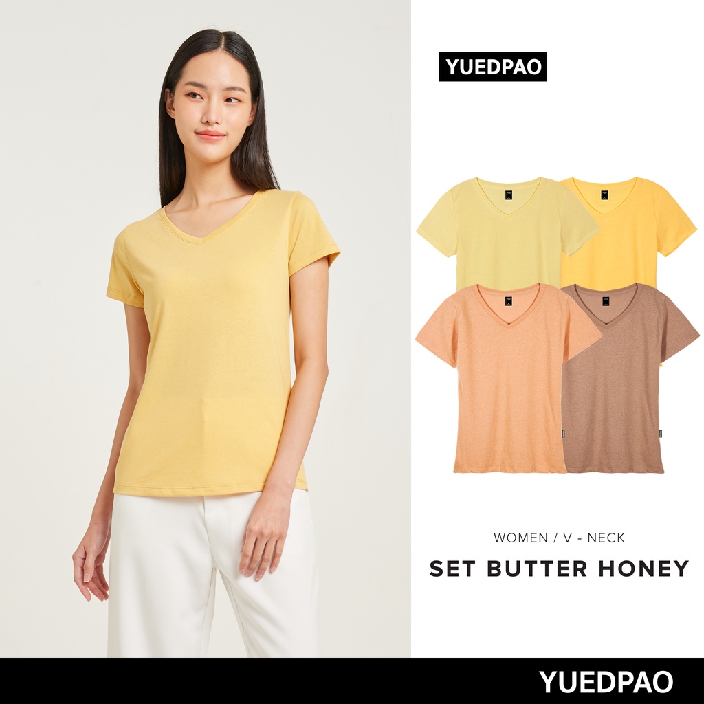 Yuedpao เสื้อยืดผู้หญิงคอวี ทรงเข้ารูป ไม่ย้วย ไม่หด ไม่ต้องรีด ใส่สบาย basicstyle เสื้อยืดคอวี ...