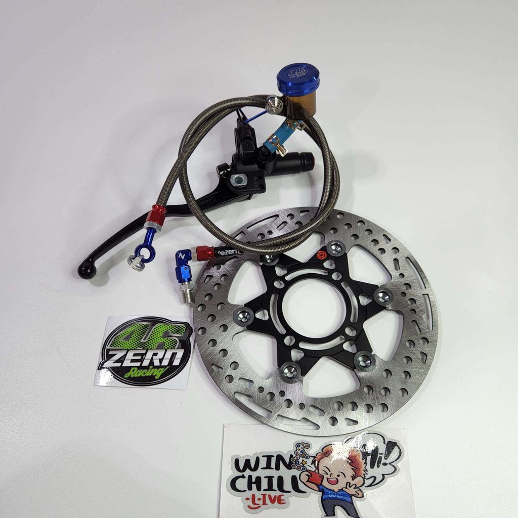 ปั๊มฐานดำ โบ้ + จานดาวโบ้ ดำ เจาะสล็อต + สายเบรค ZERN หัว90 ยาว36 + ฝากระปุกน้ำมัน ZERN46 สีน้ำ ...