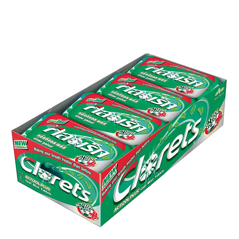 คลอเร็ท แอ็คติซอล พลัส เม็ดอม รสออริจินอลมินต์ แพ็ค 12 กล่องClorets Original Mint Candy 35 pills ...