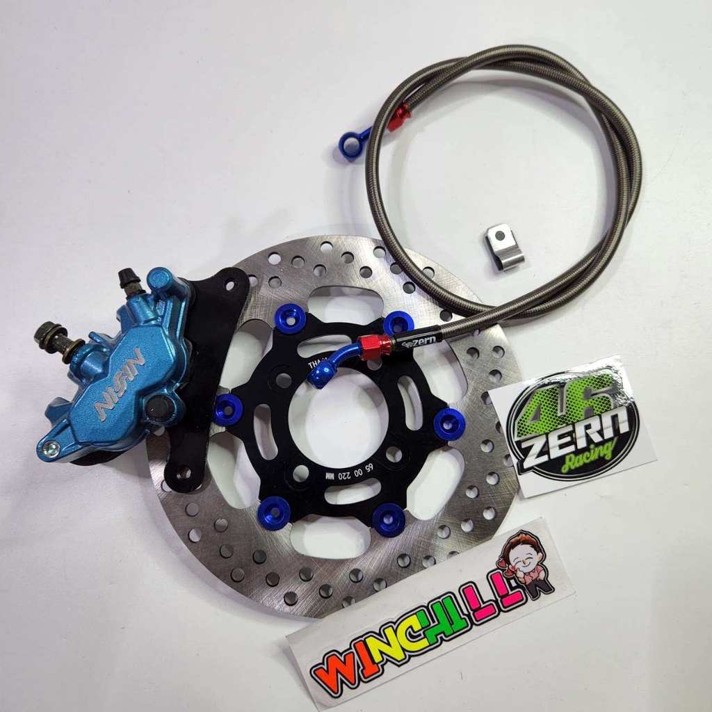 ปั๊มโลโก้นูน สีน้ำเงิน WAVE110i + จานดำหมุดน้ำเงิน CNC + สายเบรค ZERN หัวกลม ยาว36 WAVE110i ...