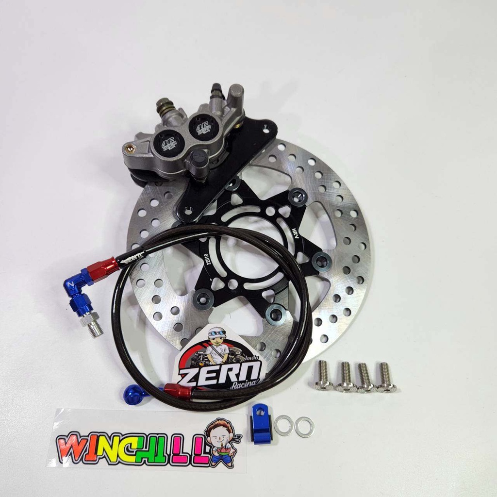 ปั๊ม2PORT ZERN46 สีดำ + จานCNC ลายดาว CNC ดำหมุดเทา + สายเบรคหัว90 ZERN + น็อตกลึงมือเลส 4ตัว ...