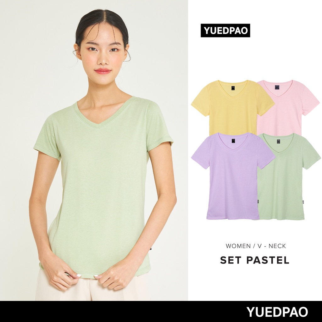 Yuedpao เสื้อยืดผู้หญิงคอวี ทรงเข้ารูป ไม่ย้วย ไม่หด ไม่ต้องรีด ใส่สบาย basicstyle สีพื้นคอวี ...