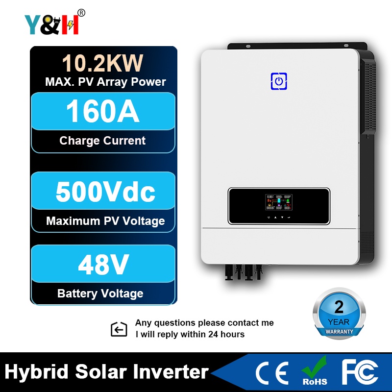 Y&h อินเวอร์เตอร์ไฮบริด พลังงานแสงอาทิตย์ 10200W DC48V เป็น AC230V เอาท์พุตในตัว 160A ตัวควบคุม ...