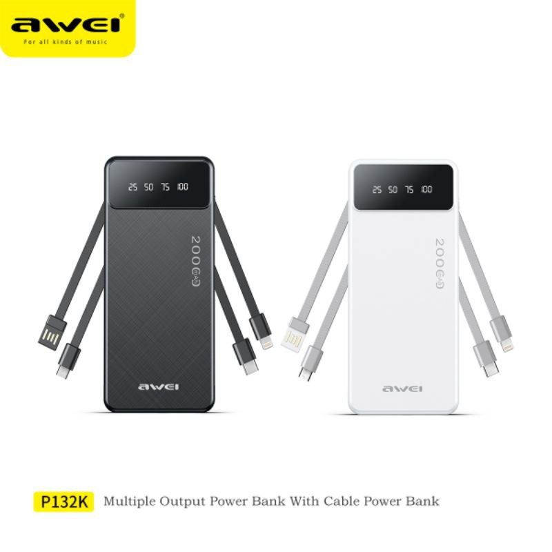 Awei P132K 20000MAh Powerbank ชาร์จไฟแบบพกพาพร้อมสายวันที่ | Shopee ...