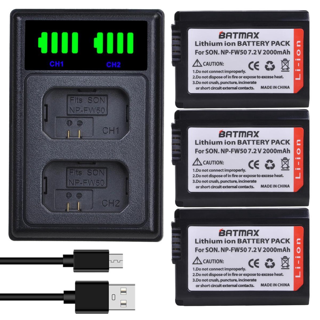 Batmax 2000MAh NPFW50 A5000 FW50แบตเตอรี่ LED Dual USB Charger สำหรับ Sony Alpha A6500 A6300 A7R ...