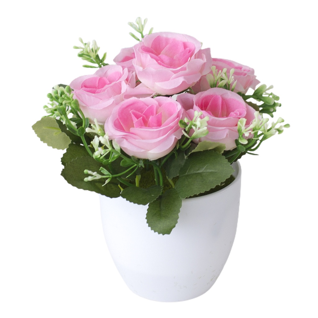 Artificial Plant Pot Rose Desktop Decor Faux Silk Flower Indoor Outdoor ...