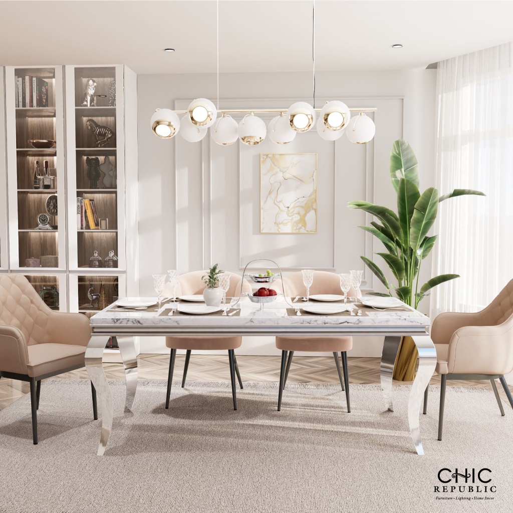 Chic Republic SANTIAGO-CH/220 MARBLE,โต๊ะทานอาหาร - สี ขาว/ชุบโครเมี่ยม | Shopee Thailand