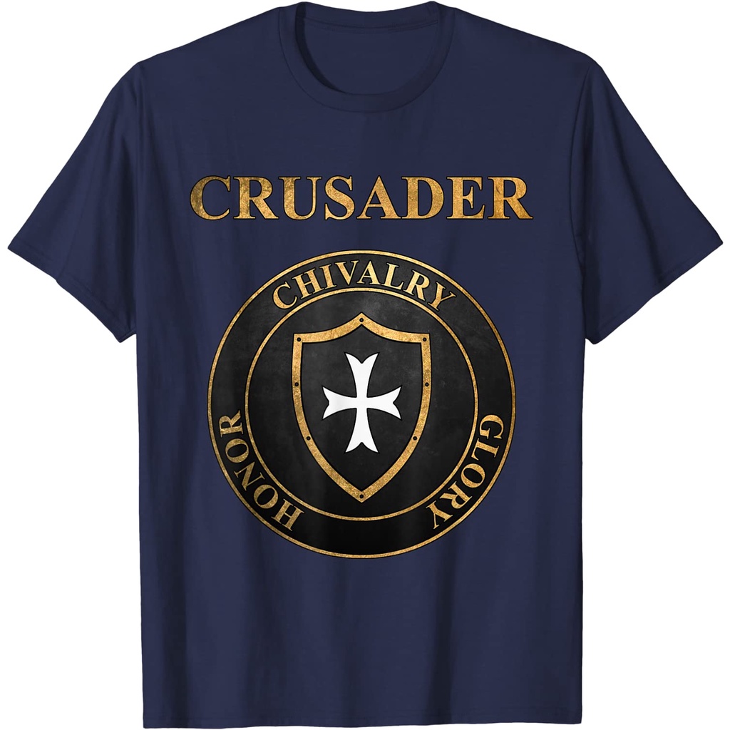 Crusader Medieval Knight Shield Chivalric Virtues เสื้อยืด: เสื้อผ้า ...