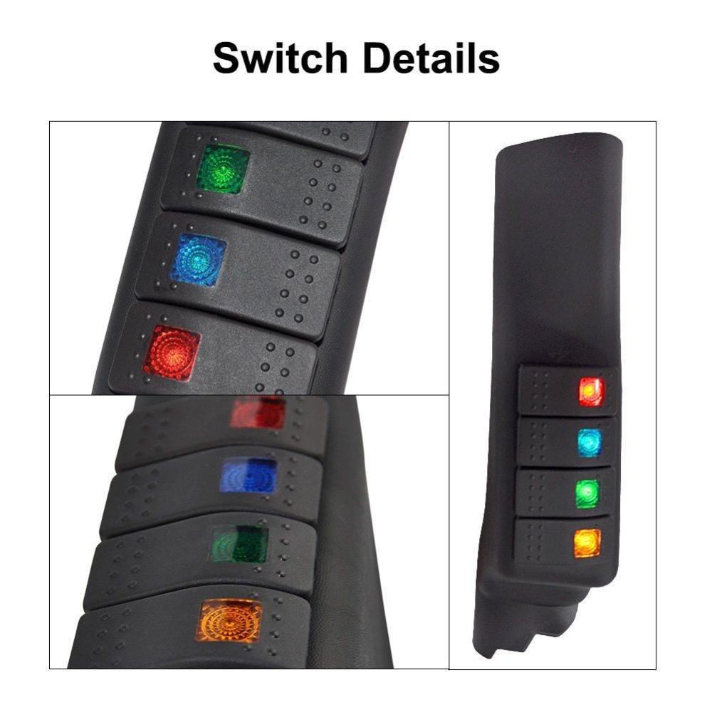 สีดำ A-Pillar Switch Left Hand Pod Panel 4 LED Rocker Switch สำหรับ ...
