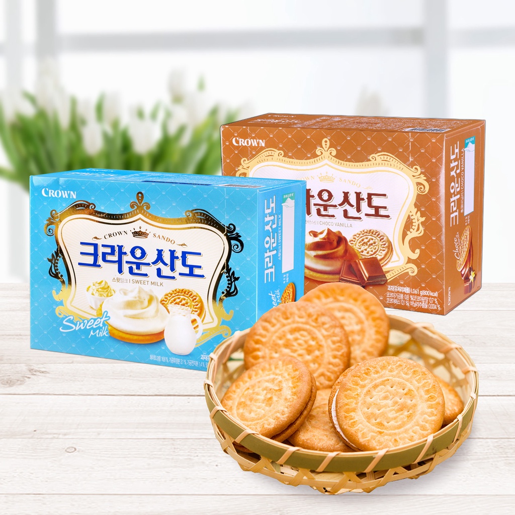 บิสกิตสอดไส้ รสนม,ช็อคโกแลต, สตอเบอรี่ครีมชีส ขนมเกาหลี crown sando ...